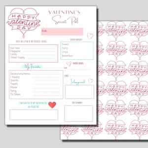 Valentine's Day Secret Pal Questionnaire, Printable Gift Exchange Wish ...