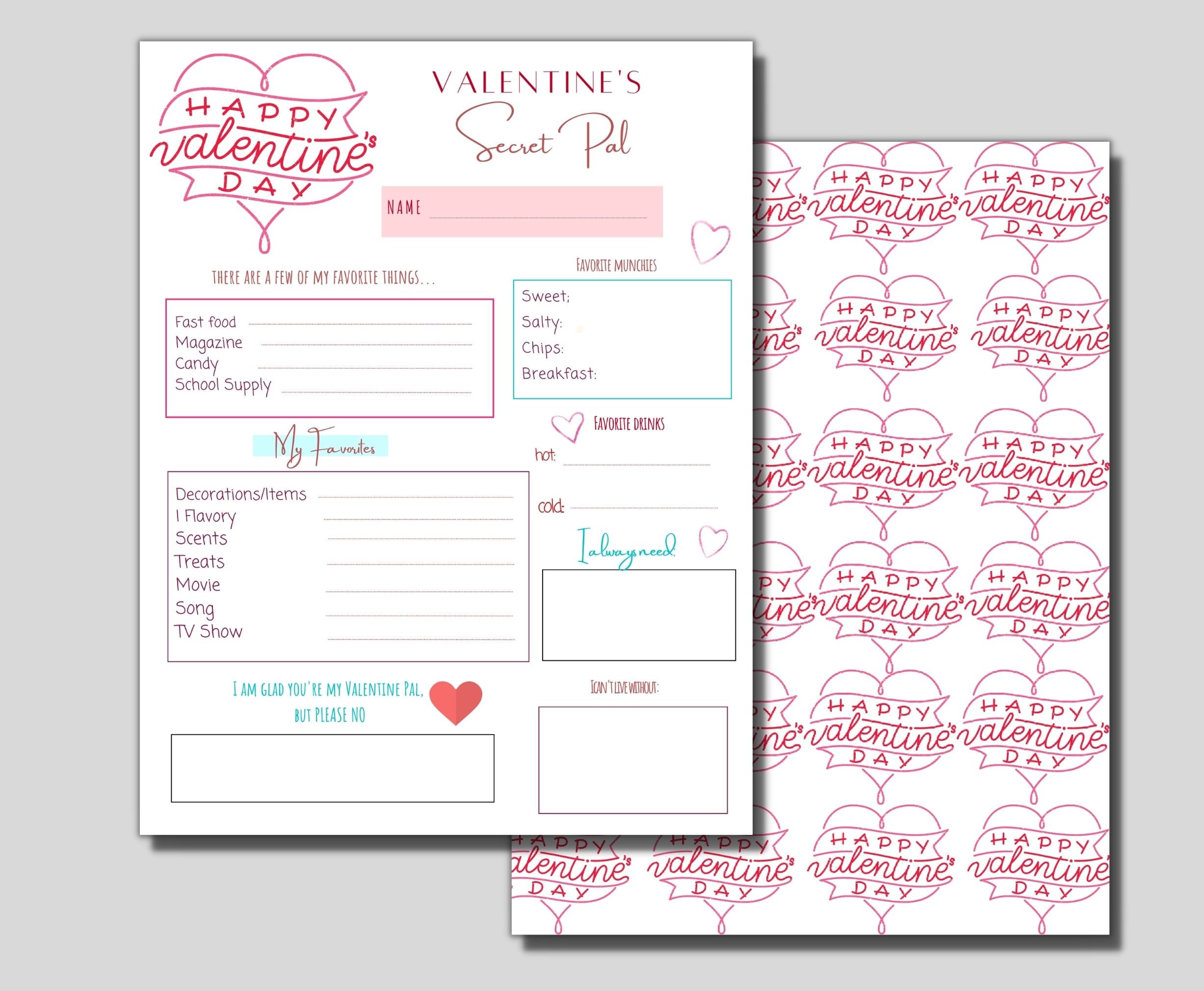 Valentine's Day Secret Pal Questionnaire, Printable Gift Exchange Wish ...