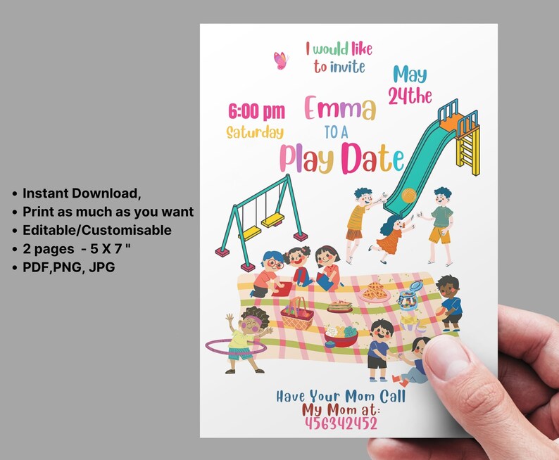 Picnic Playdate Invitation, Let’s Play, Summer Playdate Invitation ...