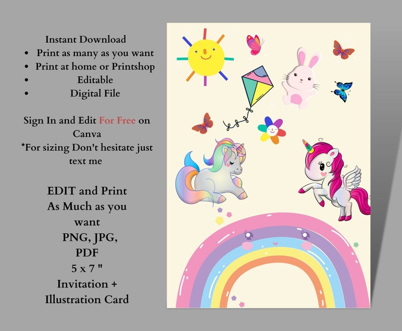 Playdate Invitation Template Editable Printable Playdate Card, Unicorn ...