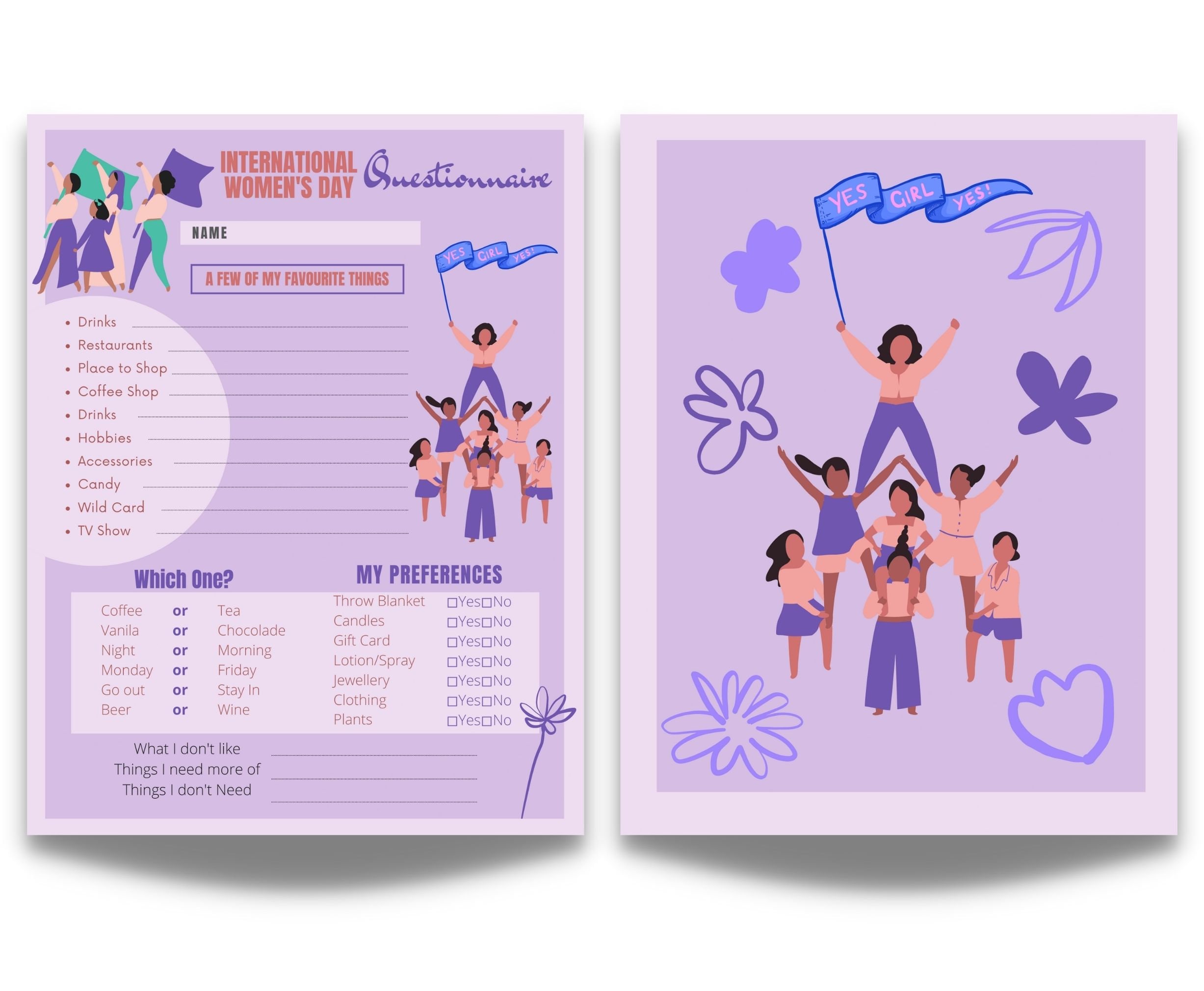 International Women's Day Questionnaire, Happy Women's Day Editable ...