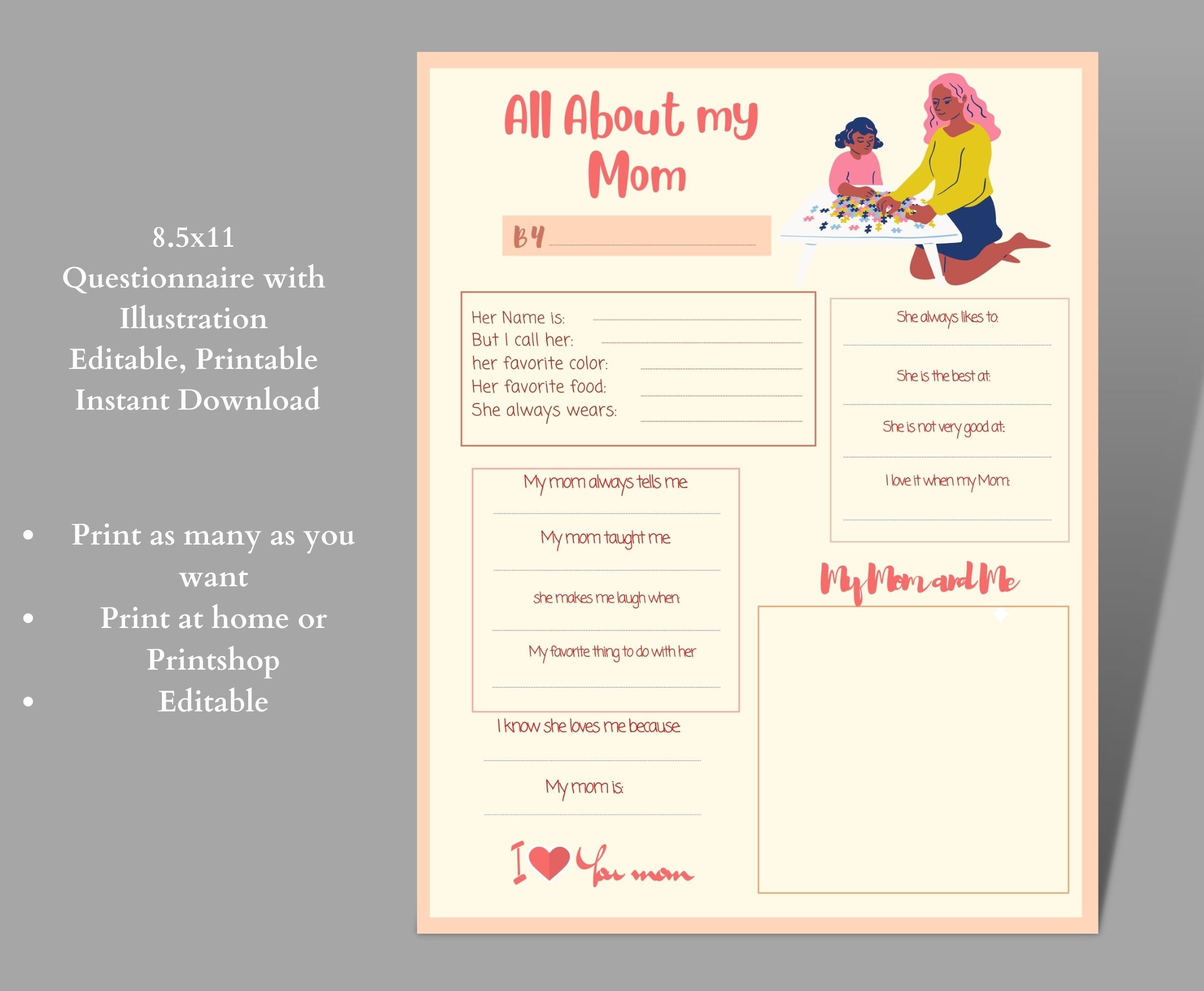 All About My Mom Printable All About My Mother Questionnaire - Etsy