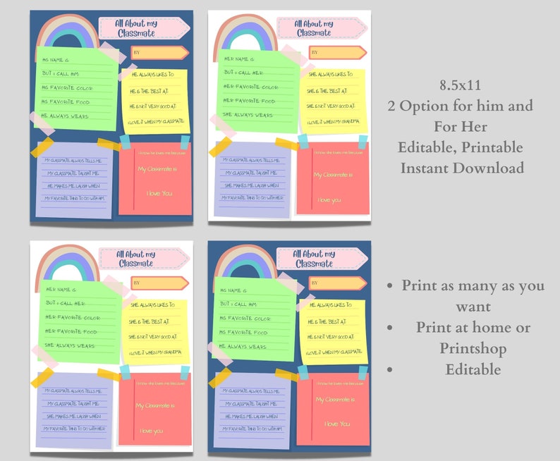 All About My Classmate, All About My Best Friend Worksheet Editable, My ...