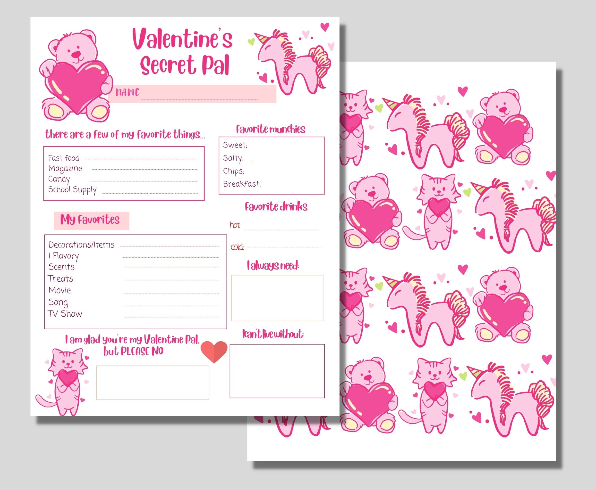 Valentine's Day Secret Pal Questionnaire, Printable Gift Exchange Wish ...