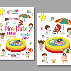 Summer Playdate Invitation, Let’s Play! Play Date Invitation Cards ...