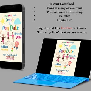 Editable Printable Playdate Card Kids Playdate Card Template ...