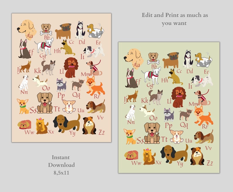 Alphabet Poster Digital, Cute Animal Alphabet Printable, Playroom Wall ...