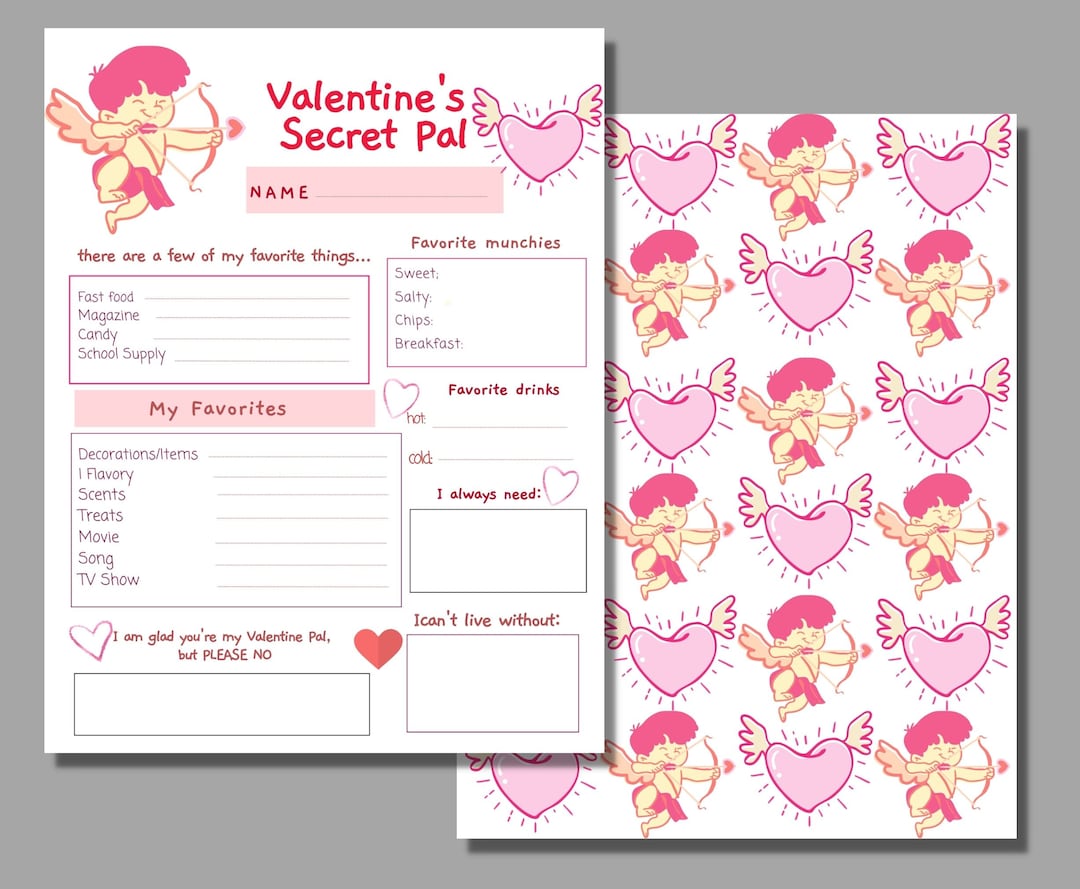 Valentine's Day Secret Pal Questionnaire, Printable Gift Exchange Wish ...