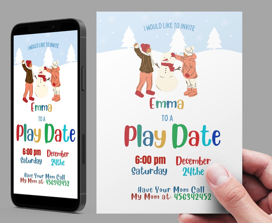 Playdate Invitation Template Editable Printable Playdate Card, Play ...