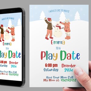 Playdate Invitation Template Editable Printable Playdate Card, Play ...