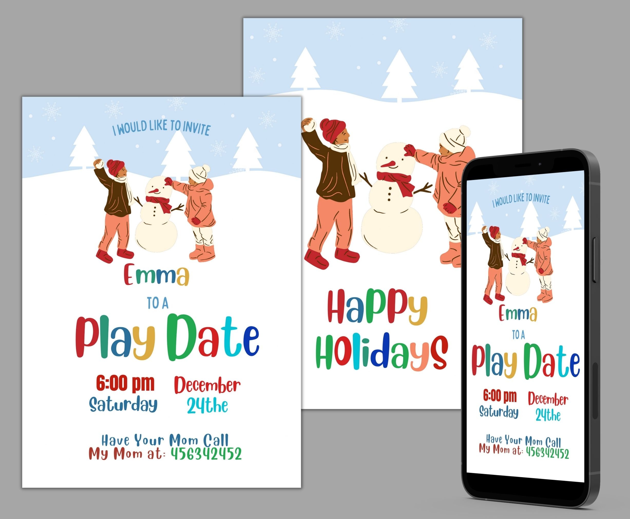 Playdate Invitation Template Editable Printable Playdate Card, Play ...
