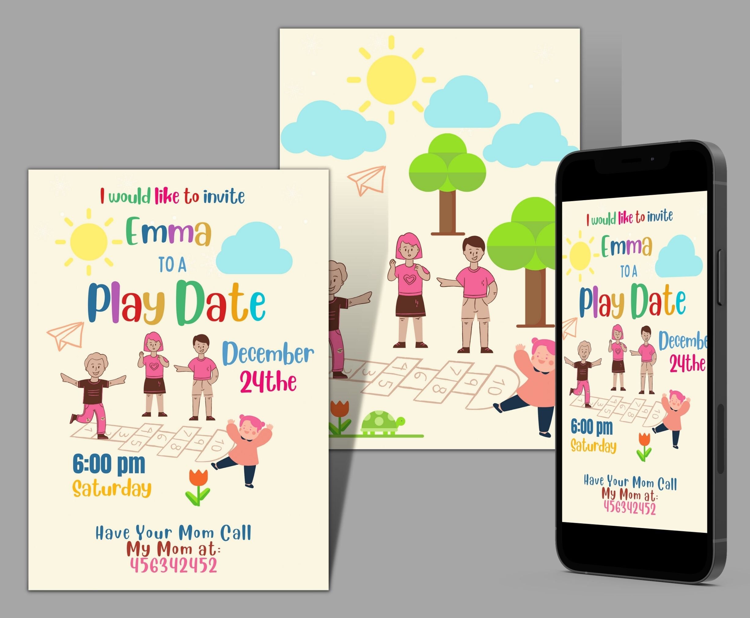 Editable Printable Playdate Card Kids Playdate Card Template ...