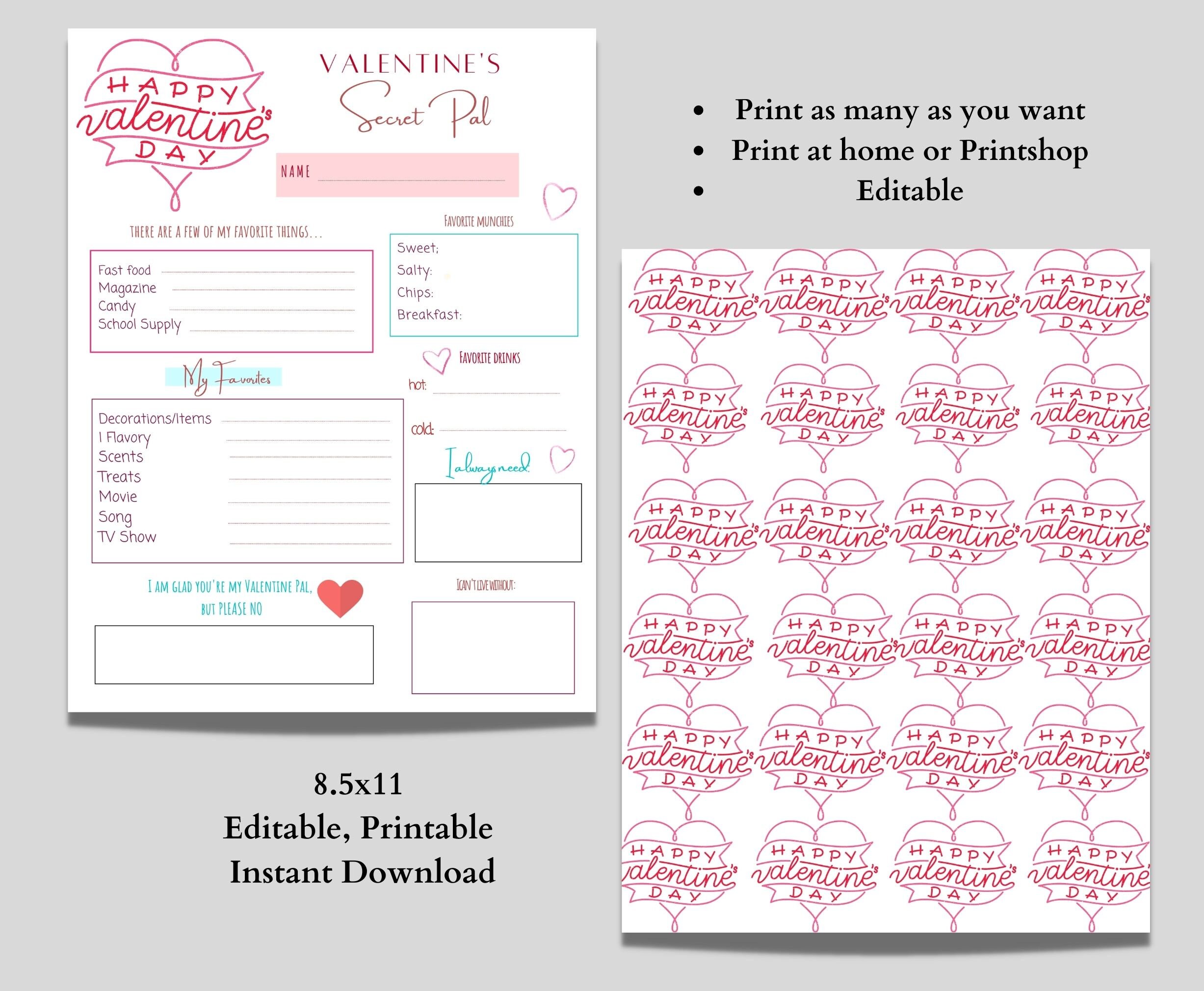 Valentine's Day Secret Pal Questionnaire, Printable Gift Exchange Wish ...