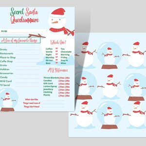 Secret Santa Questionnaire, Gift Exchange Printable Pdf,christmas Party ...