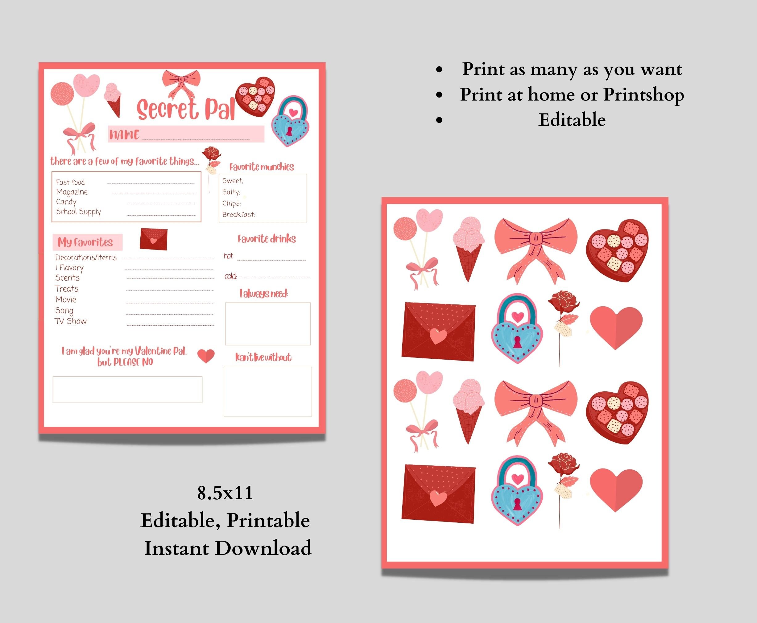 Valentine's Day Secret Pal Questionnaire, Printable Gift Exchange Wish ...
