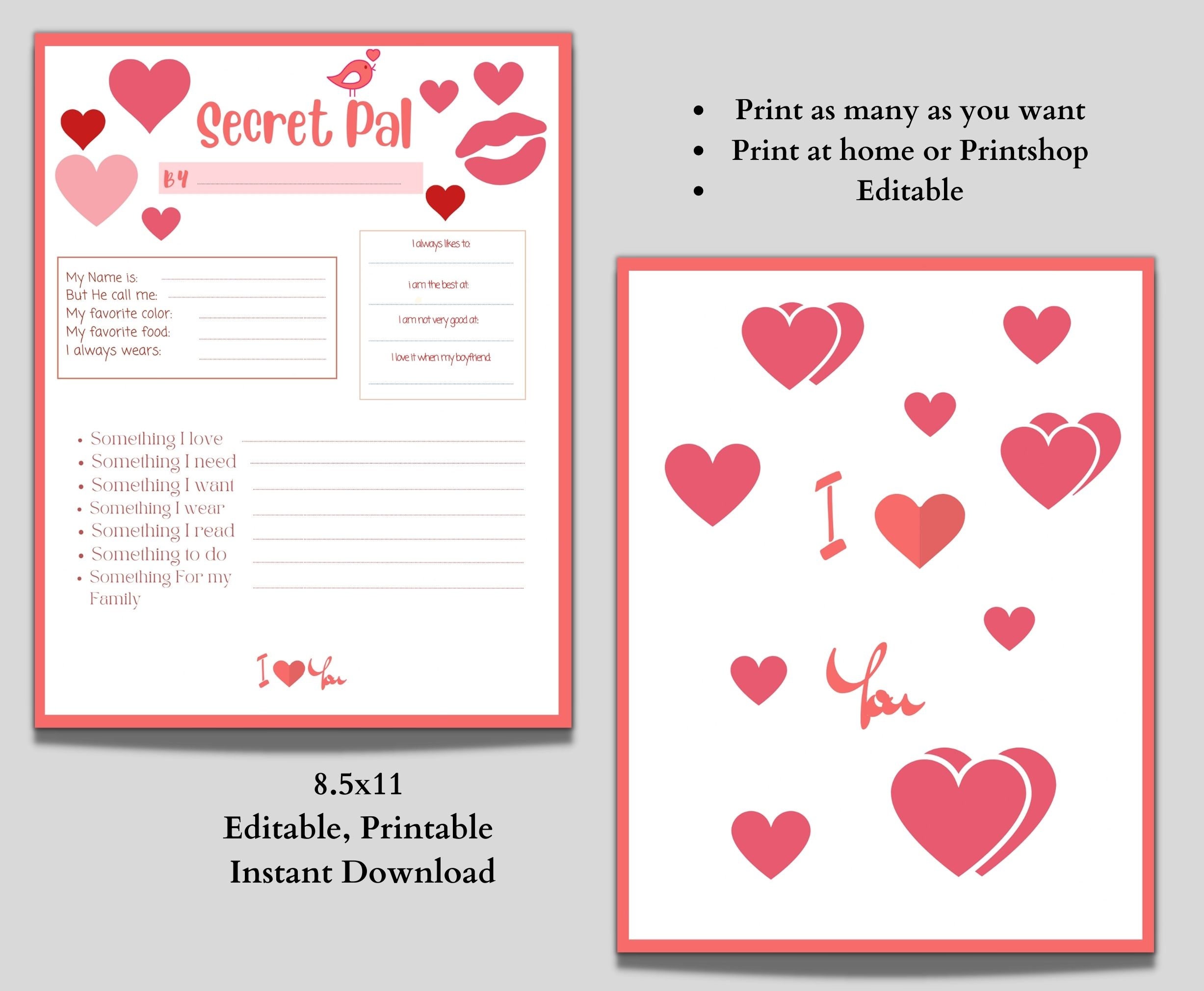 Valentine's Day Secret Pal Questionnaire, Printable Gift Exchange Wish ...