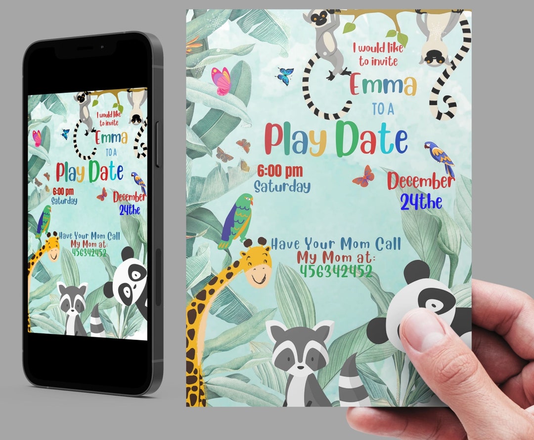 Playdate Invitation Template Editable Printable Playdate Card, Play ...