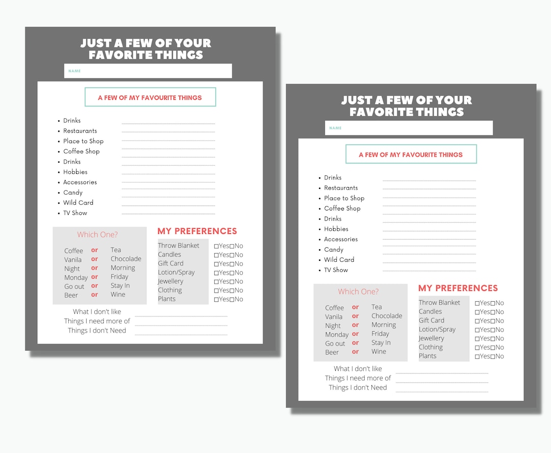 Employee Favorites List Questionnaire, Get to Know Employee, Employee ...