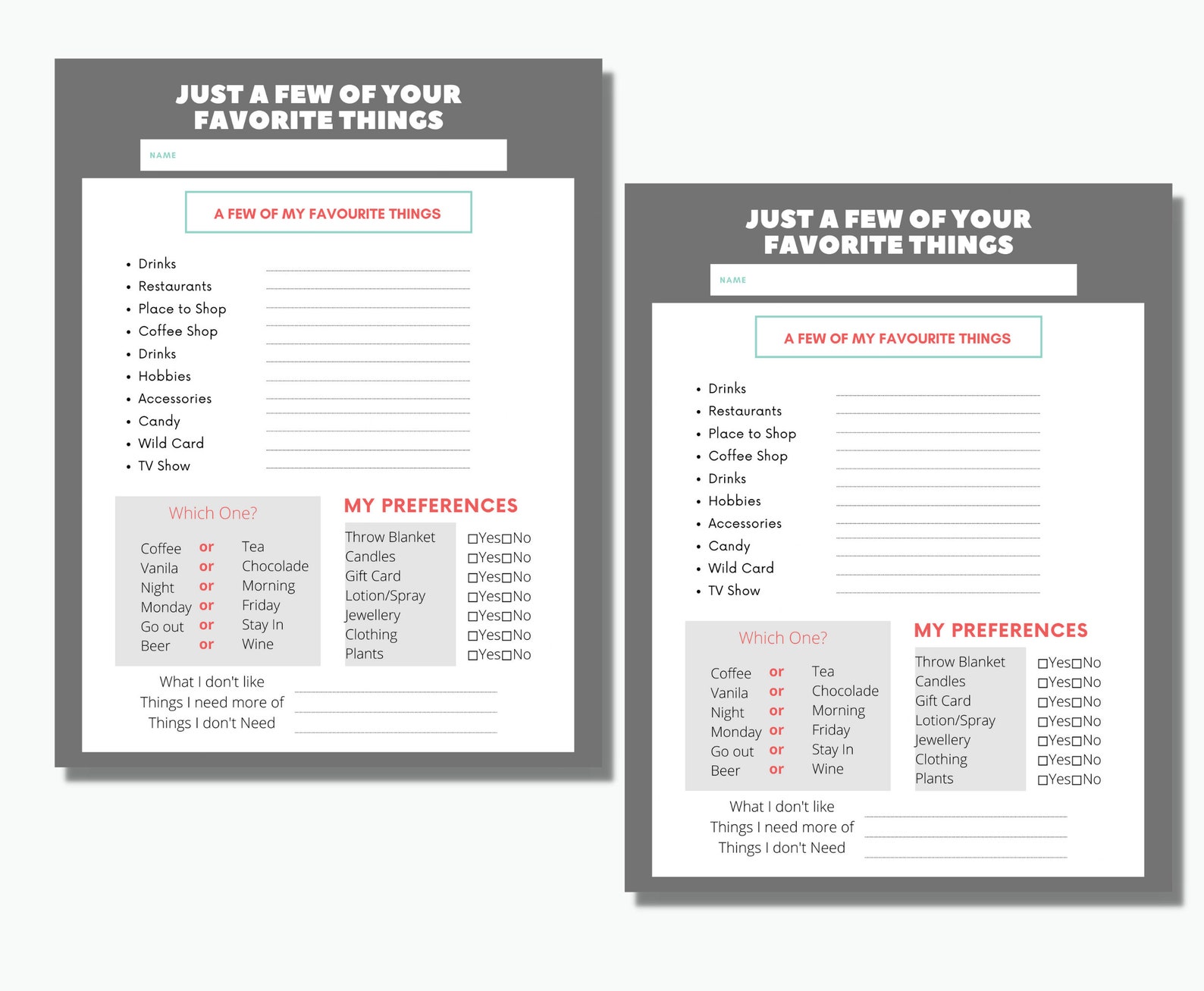 Employee Favorites List Questionnaire, Get to Know Employee, Employee ...