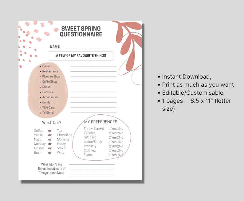 Sweet Spring Questionnaire (gift Exchange, Gift Ideas, Sorority, Church ...