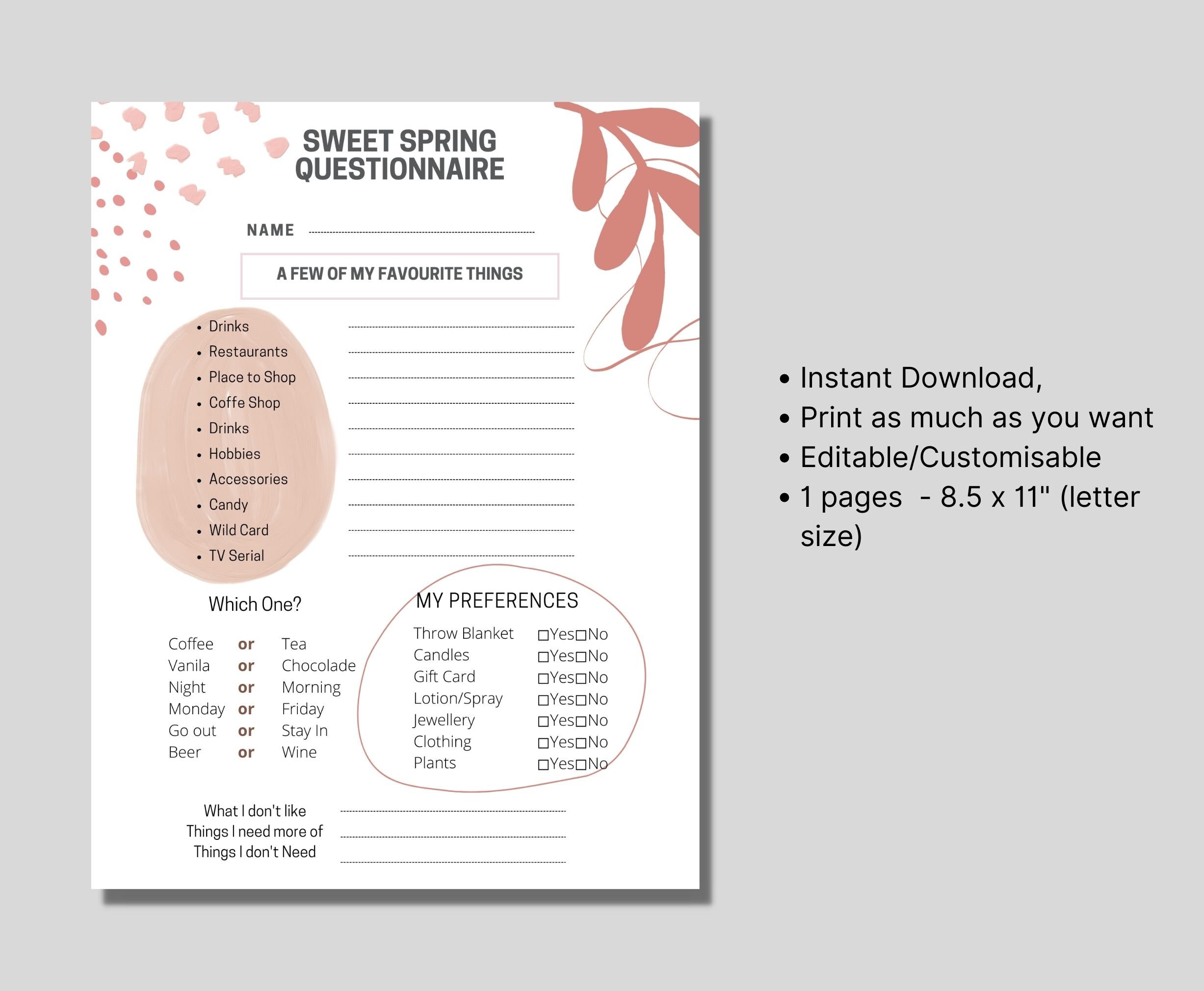 Sweet Spring Questionnaire gift Exchange, Gift Ideas, Sorority, Church ...