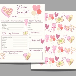 Valentine's Day Secret Pal Questionnaire, Printable Gift Exchange Wish ...