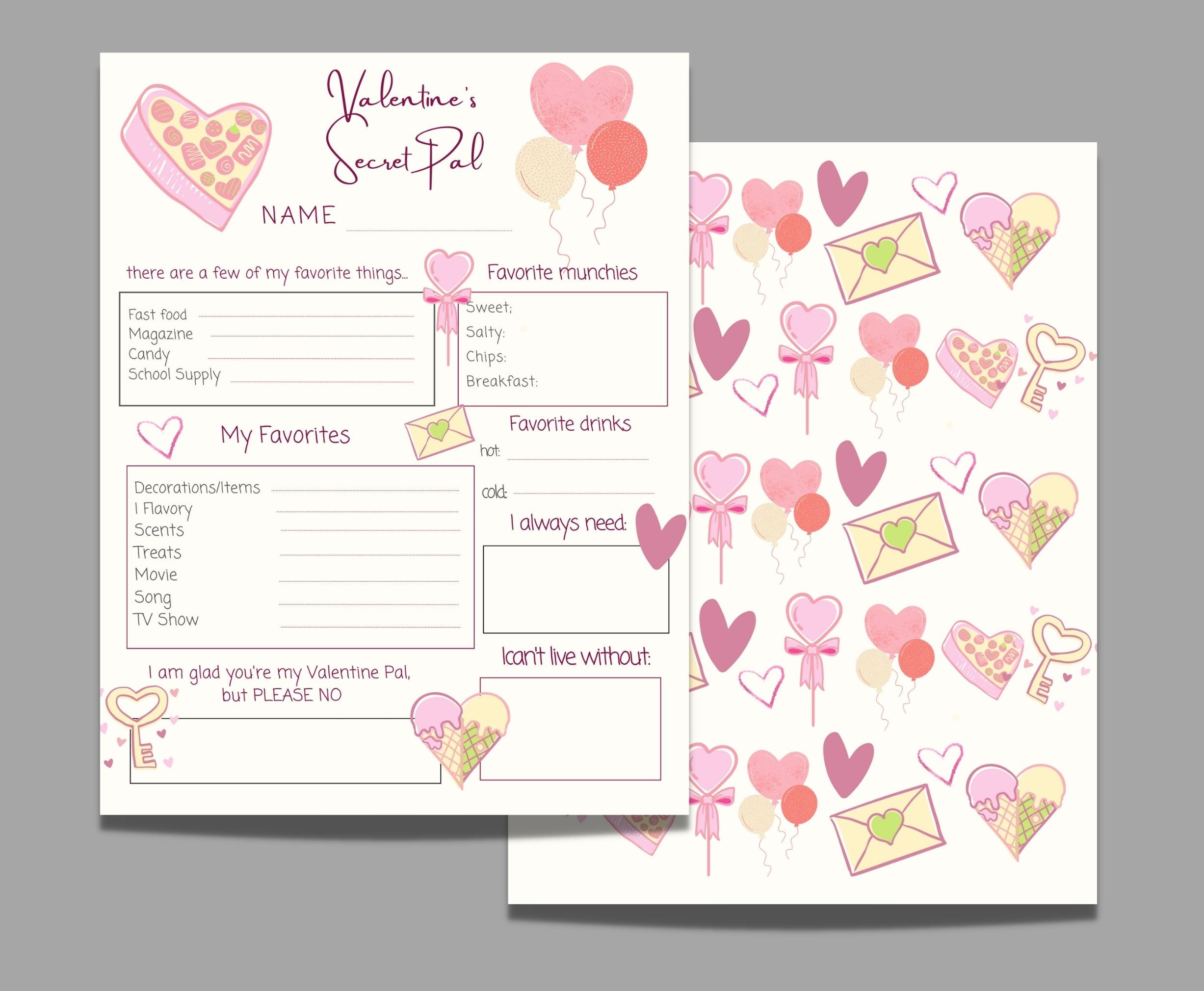 Valentine's Day Secret Pal Questionnaire, Printable Gift Exchange Wish ...