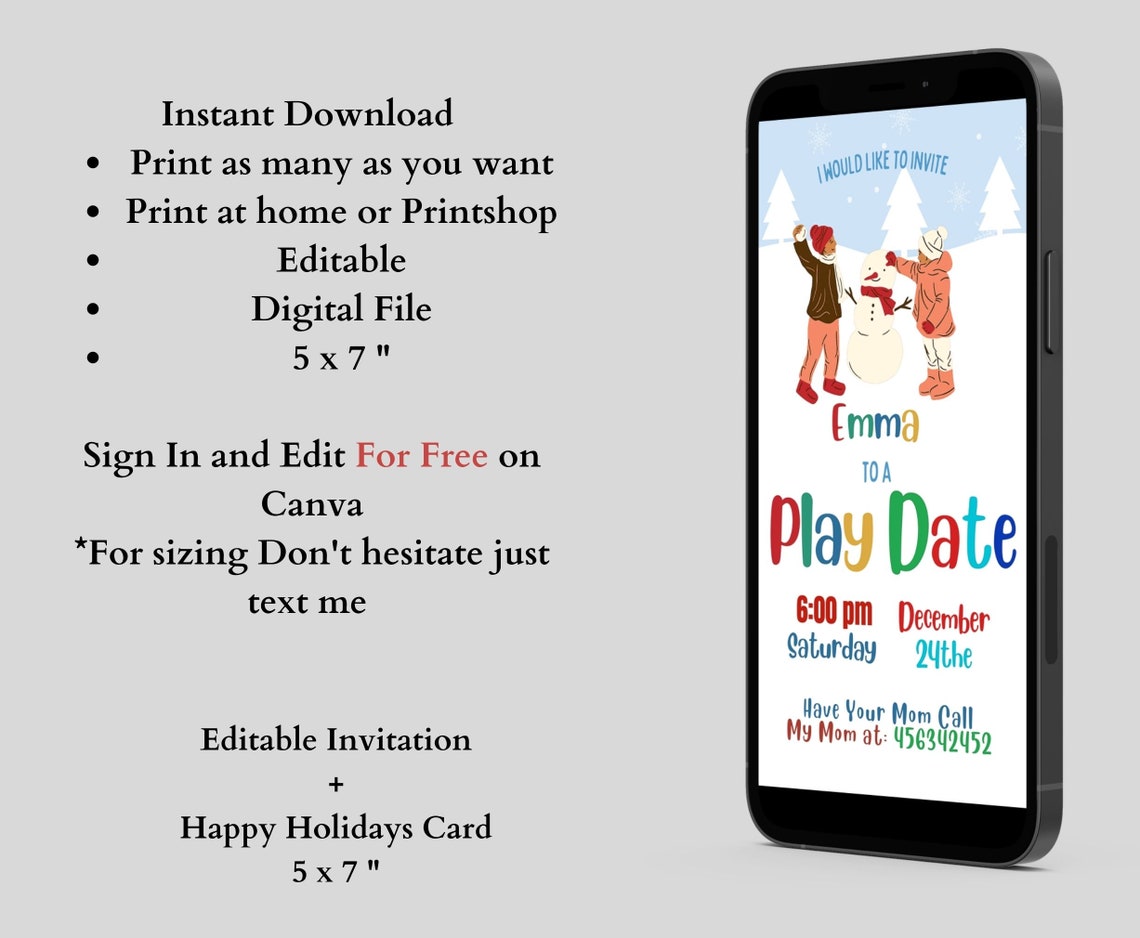 Playdate Invitation Template Editable Printable Playdate Card, Play ...