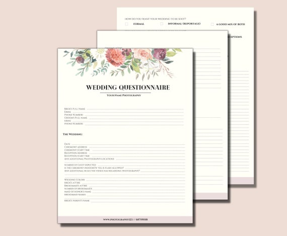 Wedding Photography Questionnaire Template Pre Wedding - Etsy
