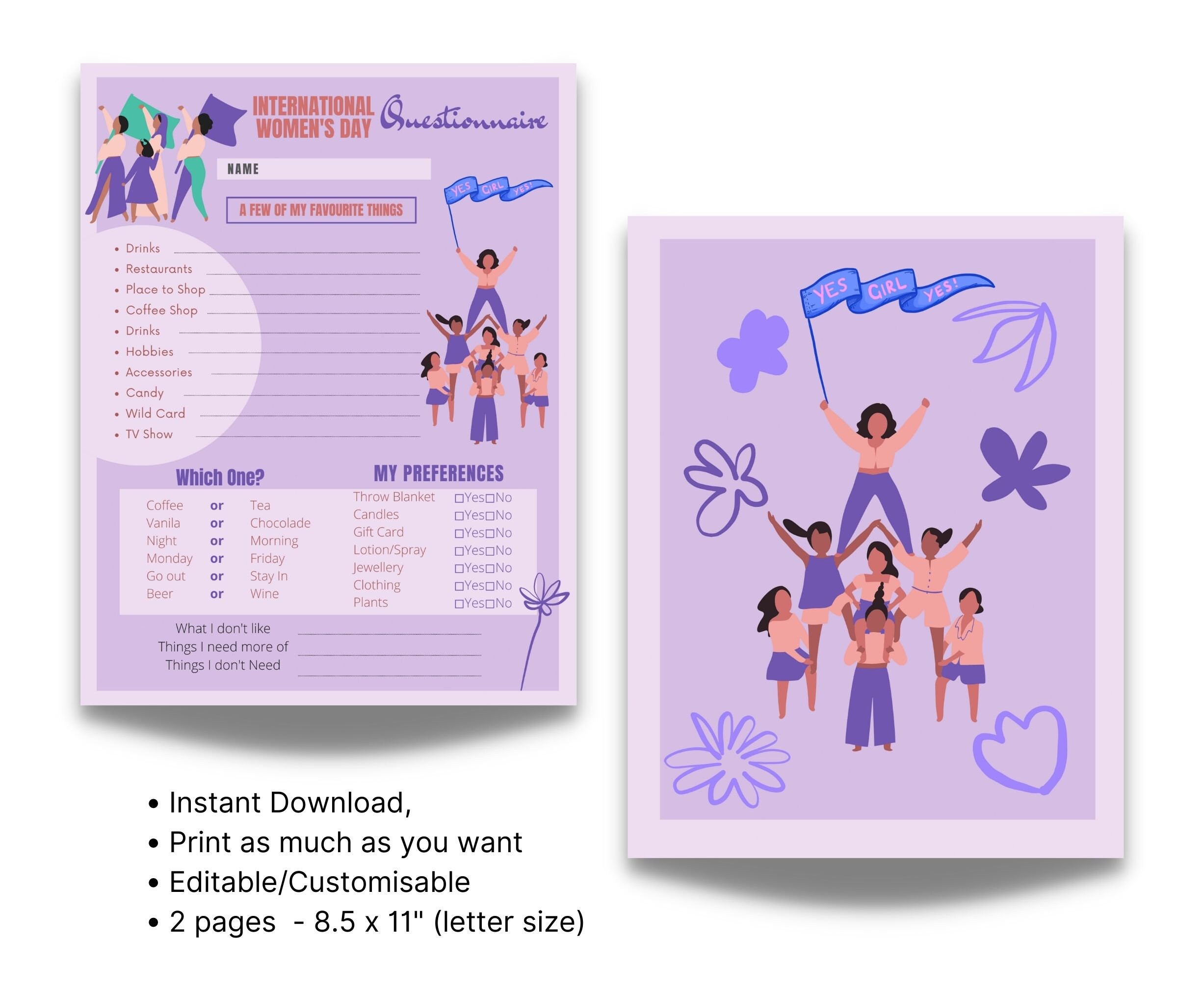 International Women's Day Questionnaire, Happy Women's Day Editable ...