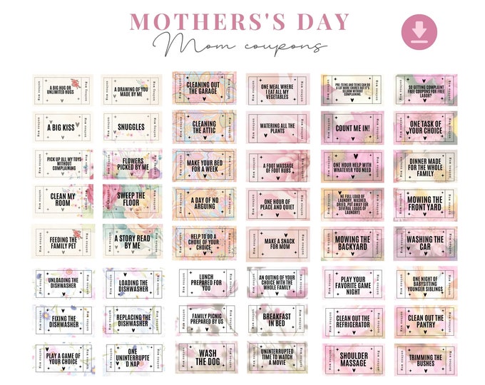 100 Mother's Day Coupons, Printable Mothers Day Coupons, DIY Gift PDF ...