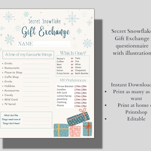 Secret Snowflake Gift Exchange Questionnaire, Secret Santa ...