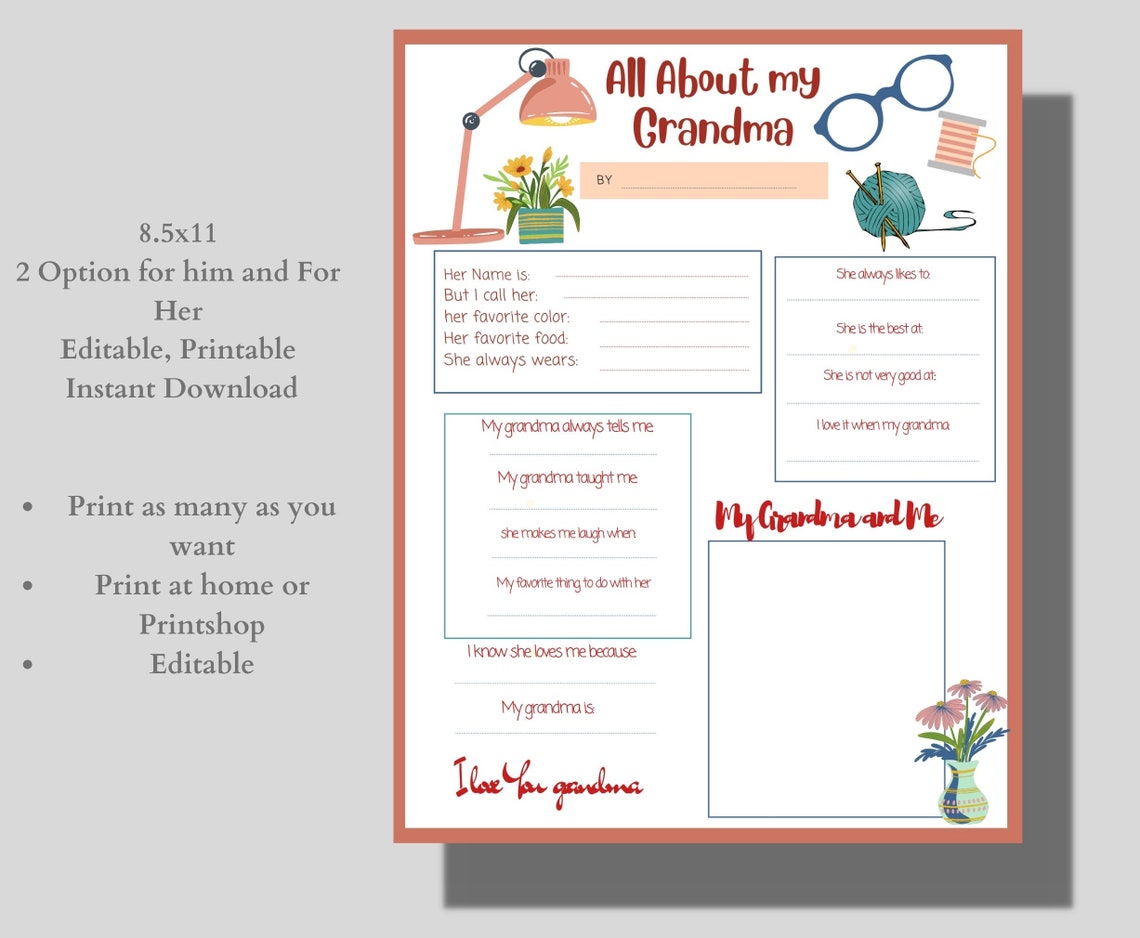 All About My Grandma PRINTABLE INTERVIEW, All About Mom & Grandma ...