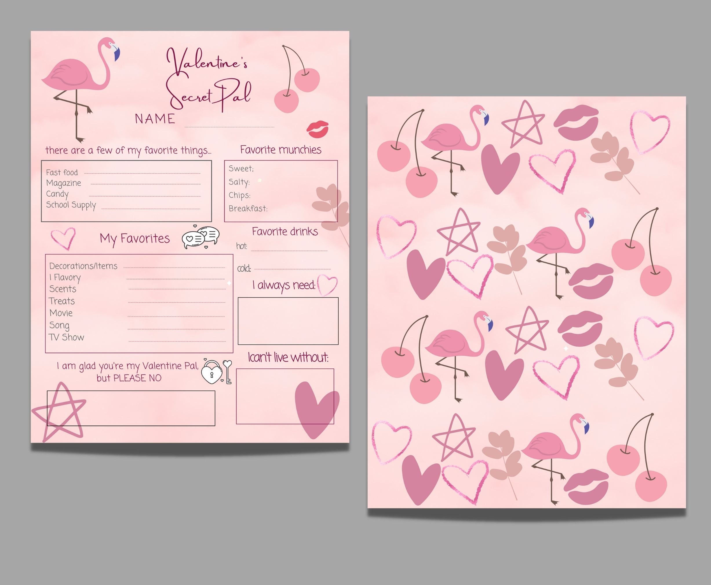 Valentine's Day Secret Pal Questionnaire, Printable Gift Exchange Wish ...