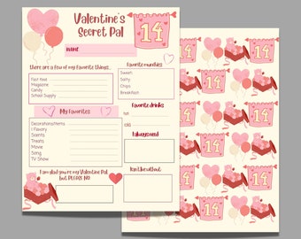 Valentine's Day Secret Pal Questionnaire, Printable Gift Exchange Wish ...