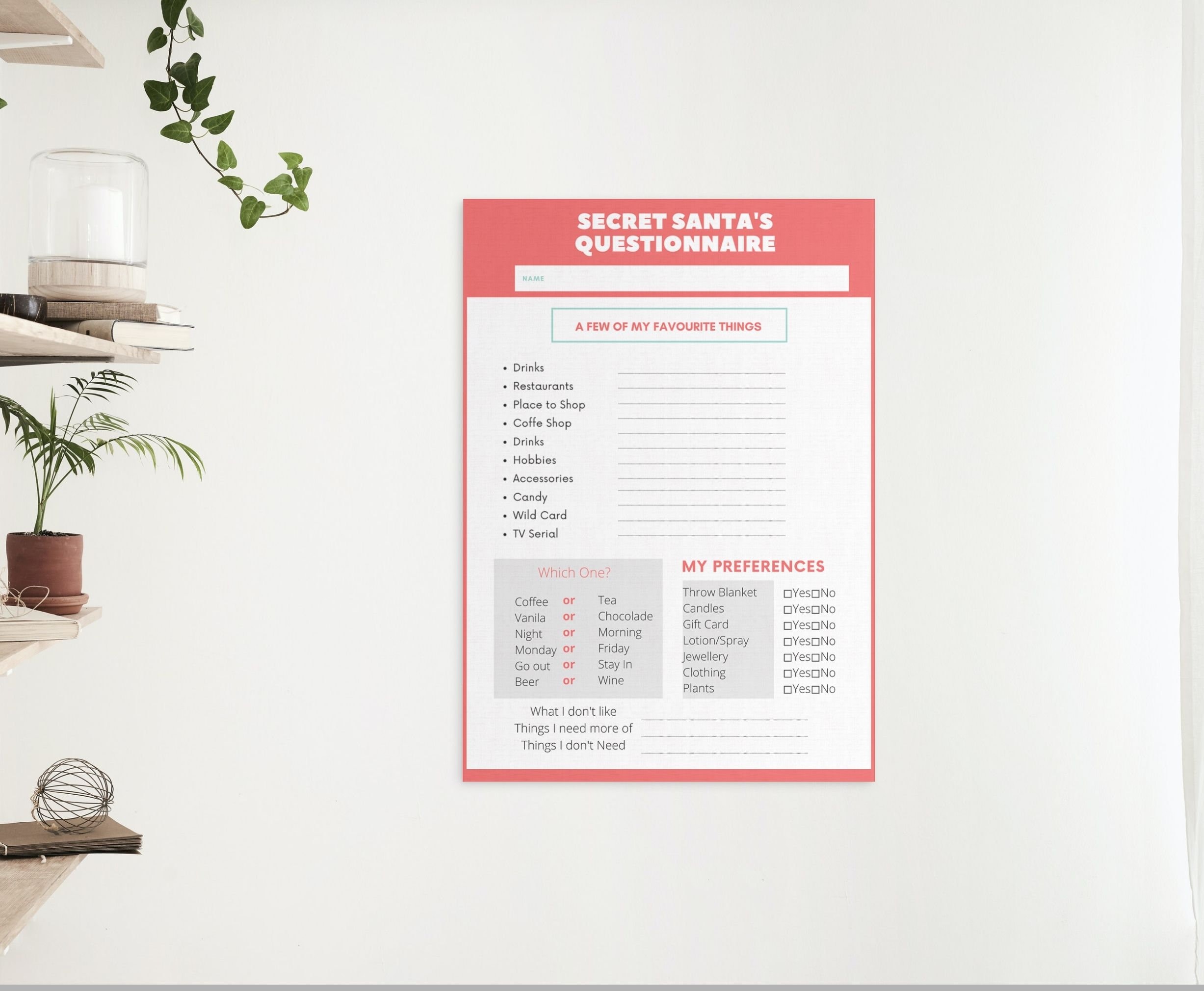 Secret Santa Questionnaire Gift Exchange Printable PDF - Etsy