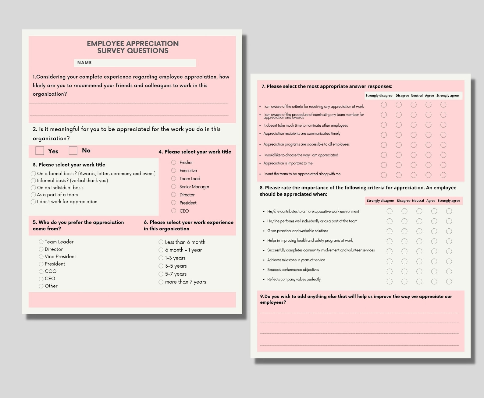 Employee Appreciation Survey Questionnaire Template, Employee ...