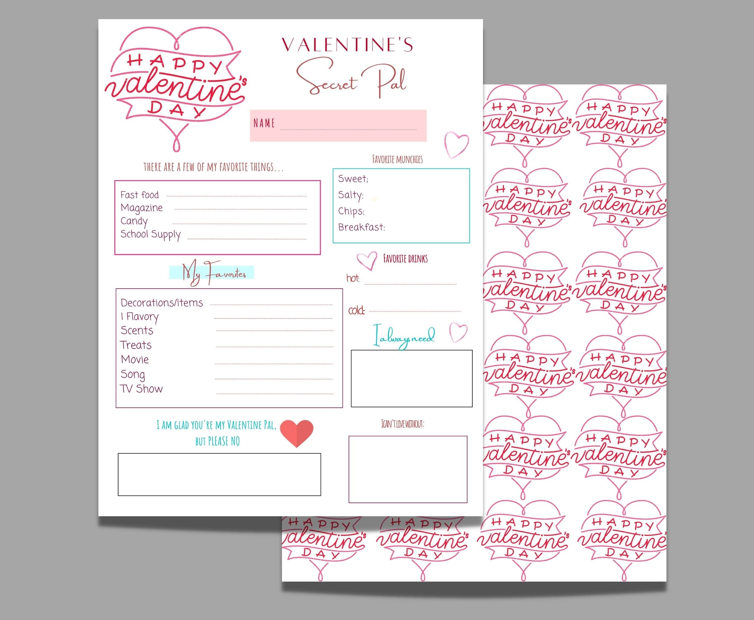 Valentine's Day Secret Pal Questionnaire, Printable Gift Exchange Wish ...