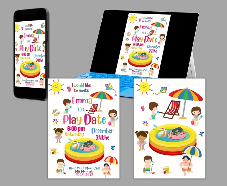 Summer Playdate Invitation, Let’s Play! Play Date Invitation Cards ...