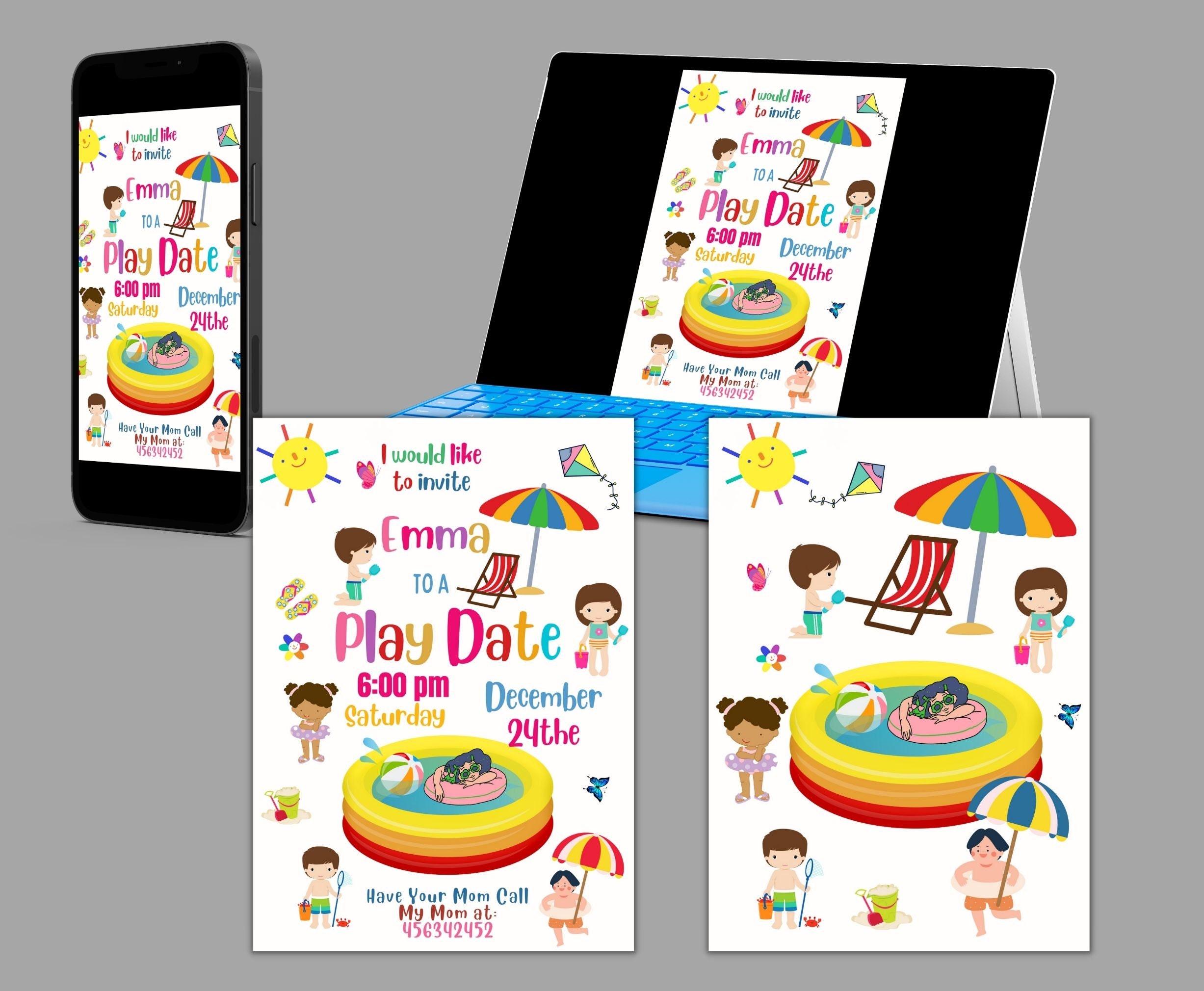 Summer Playdate Invitation, Let’s Play! Play Date Invitation Cards ...