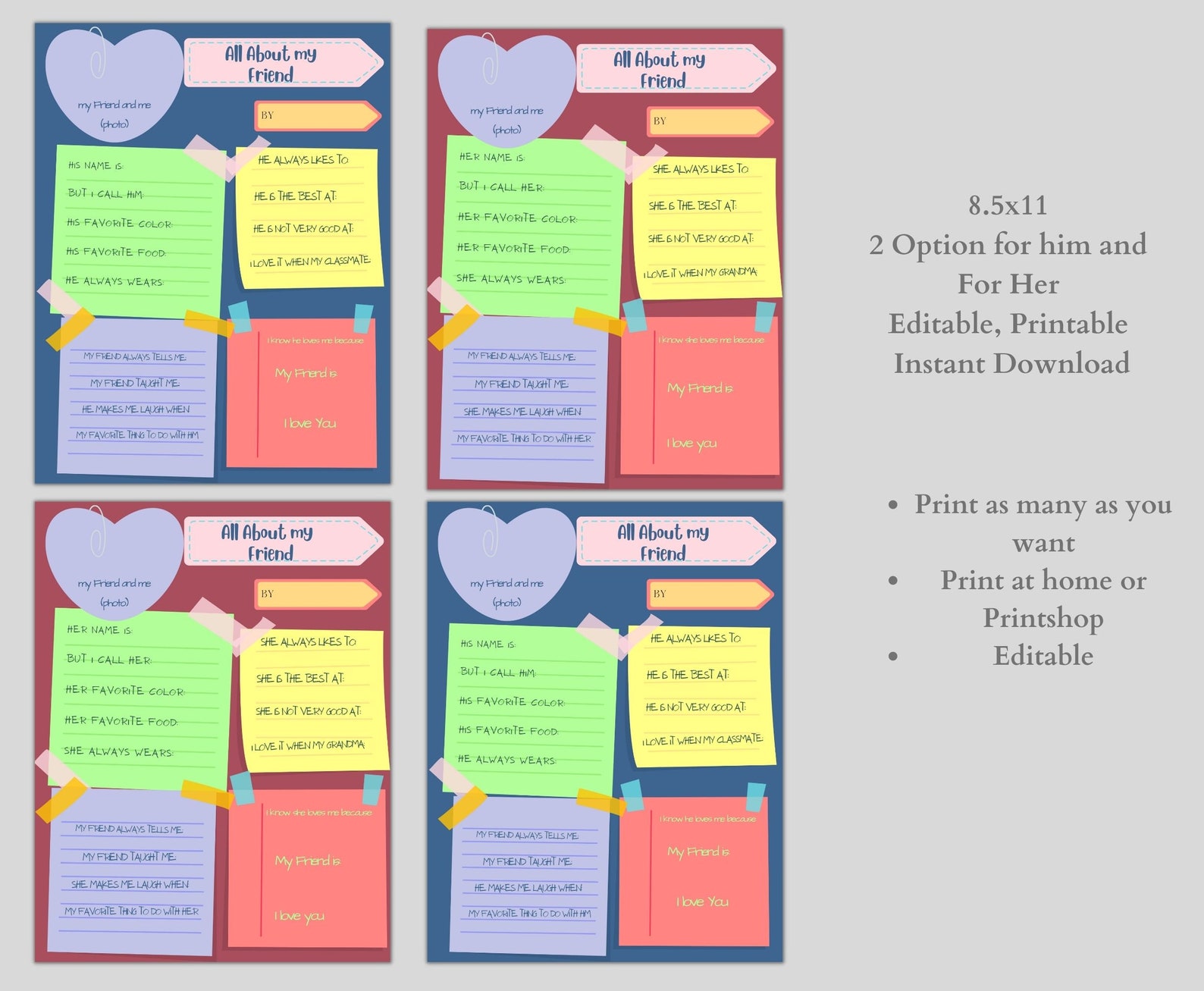 All About My Best Friend Worksheet Editable, My All Friends, About Him ...