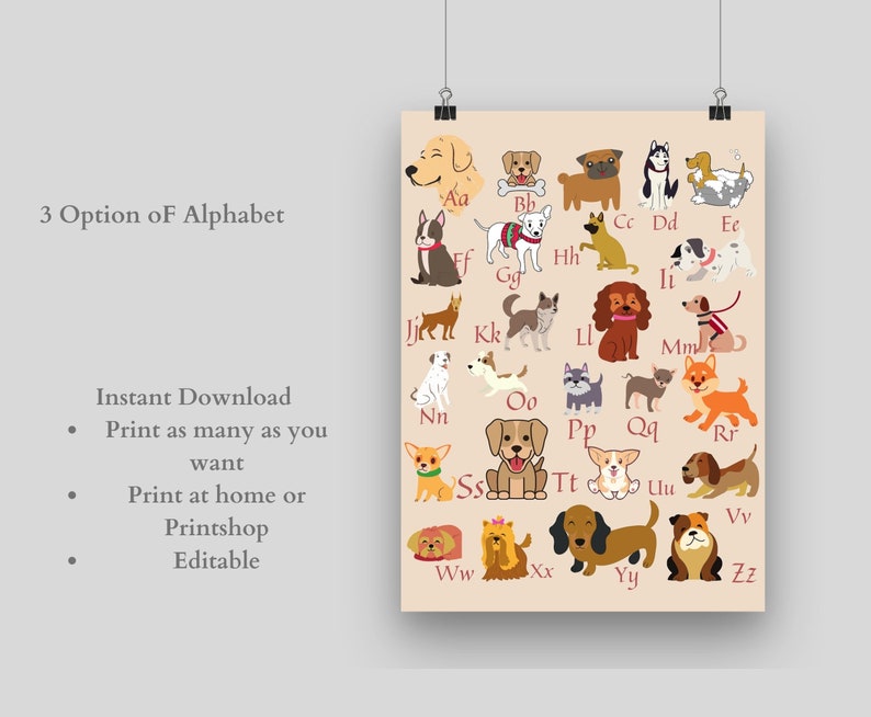 Alphabet Poster Digital, Cute Animal Alphabet Printable, Playroom Wall ...