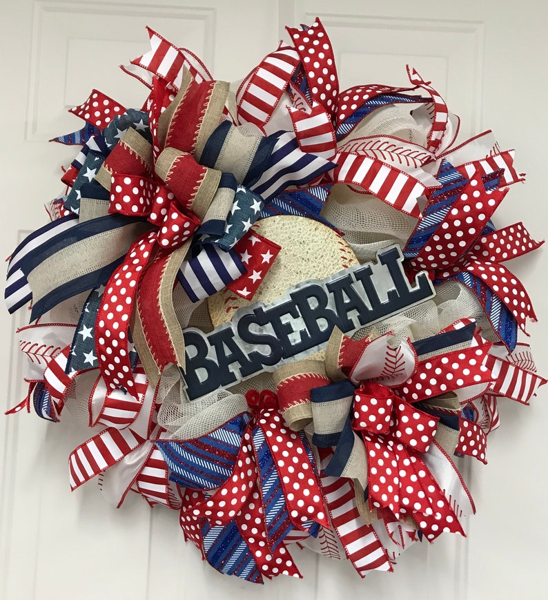 Baseball Wreath, Deco Mesh Baseball Wreath, Sports Wreath, Baseball ...
