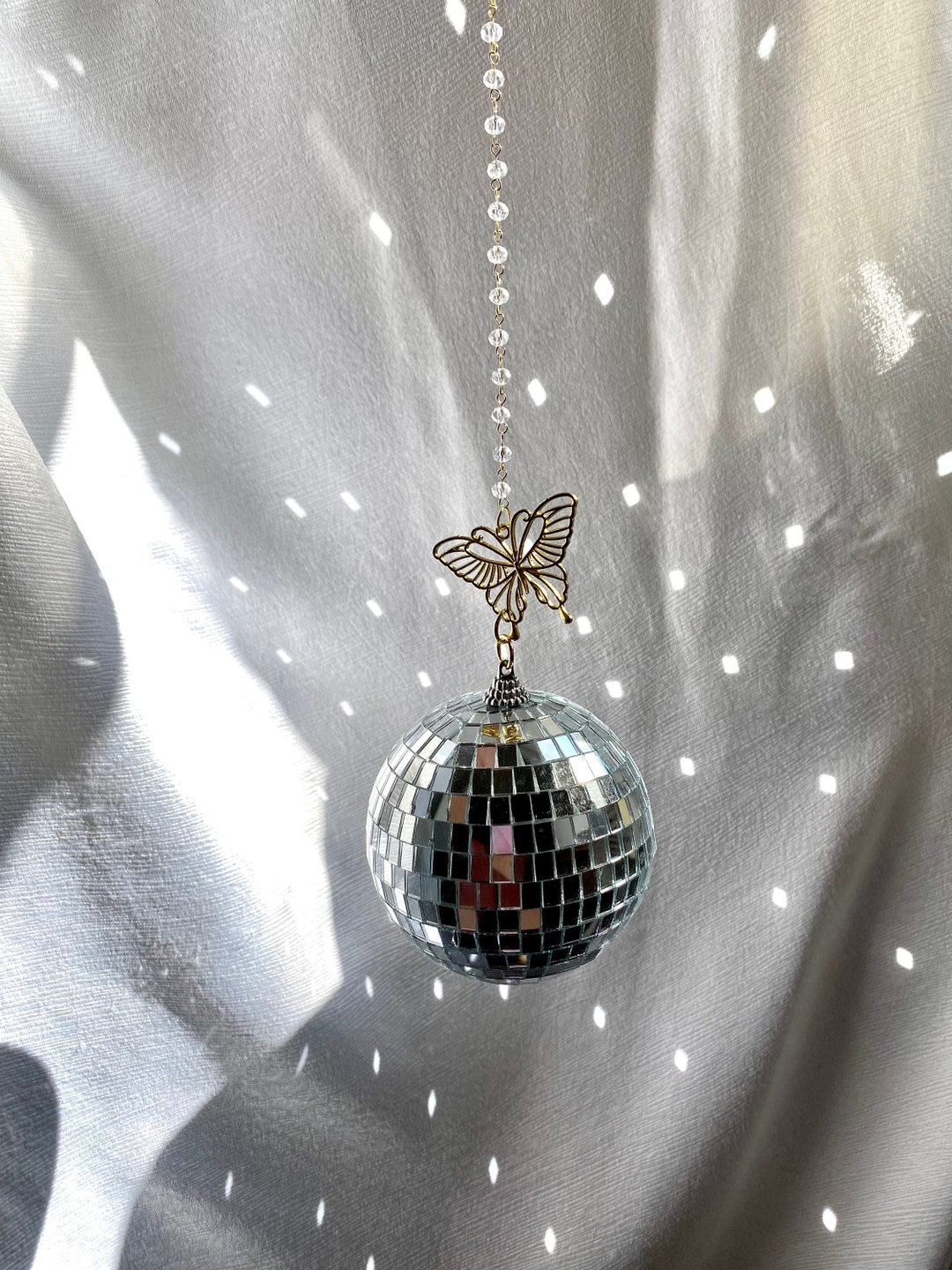 BUTTERFLY DISCO BALL Suncatcher Crystal Rainbow Mirror Ball Decor Wall ...