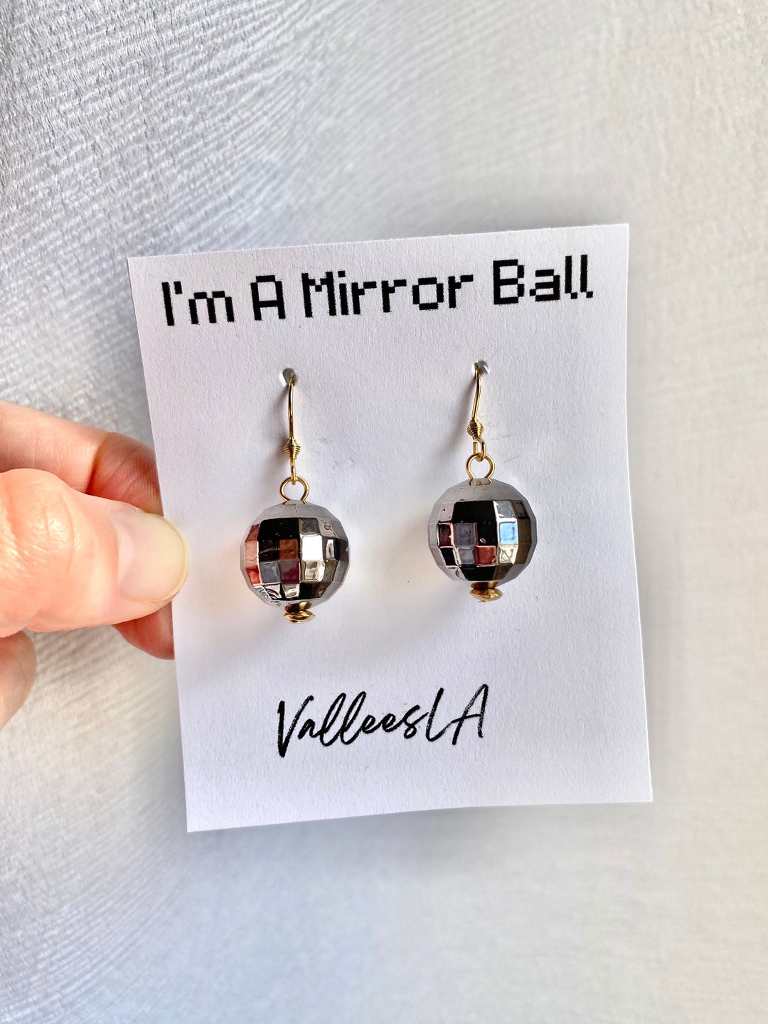 BLACK MINI MIRROR Ball Earrings Suncatcher Concert Gold Party Jewelry ...