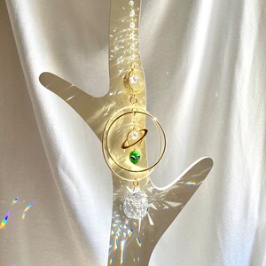 RHINESTONE ALIEN Suncatcher Crystal Prism Ball Rainbow UFO Space Saturn ...