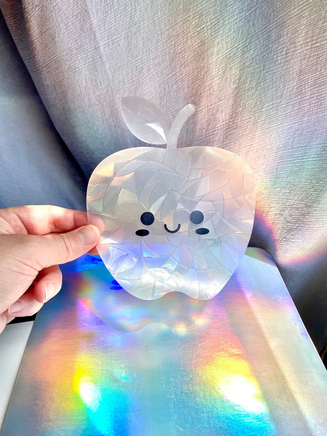 SMILEY APPLE Suncatcher Cling Window Sticker Unique Gift Fruit Art Home ...