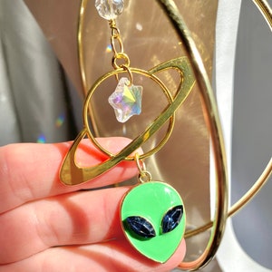 RHINESTONE ALIEN Suncatcher Crystal Prism Ball Rainbow UFO Space Saturn ...