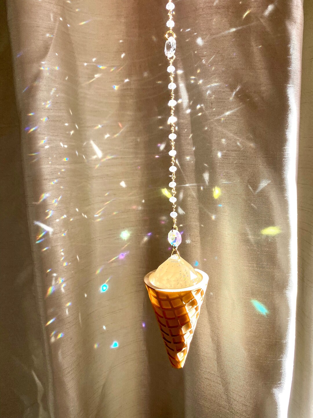 Waffle Cone Suncatcher Sprinkles Dripping Prism Crystal Drip Window ...