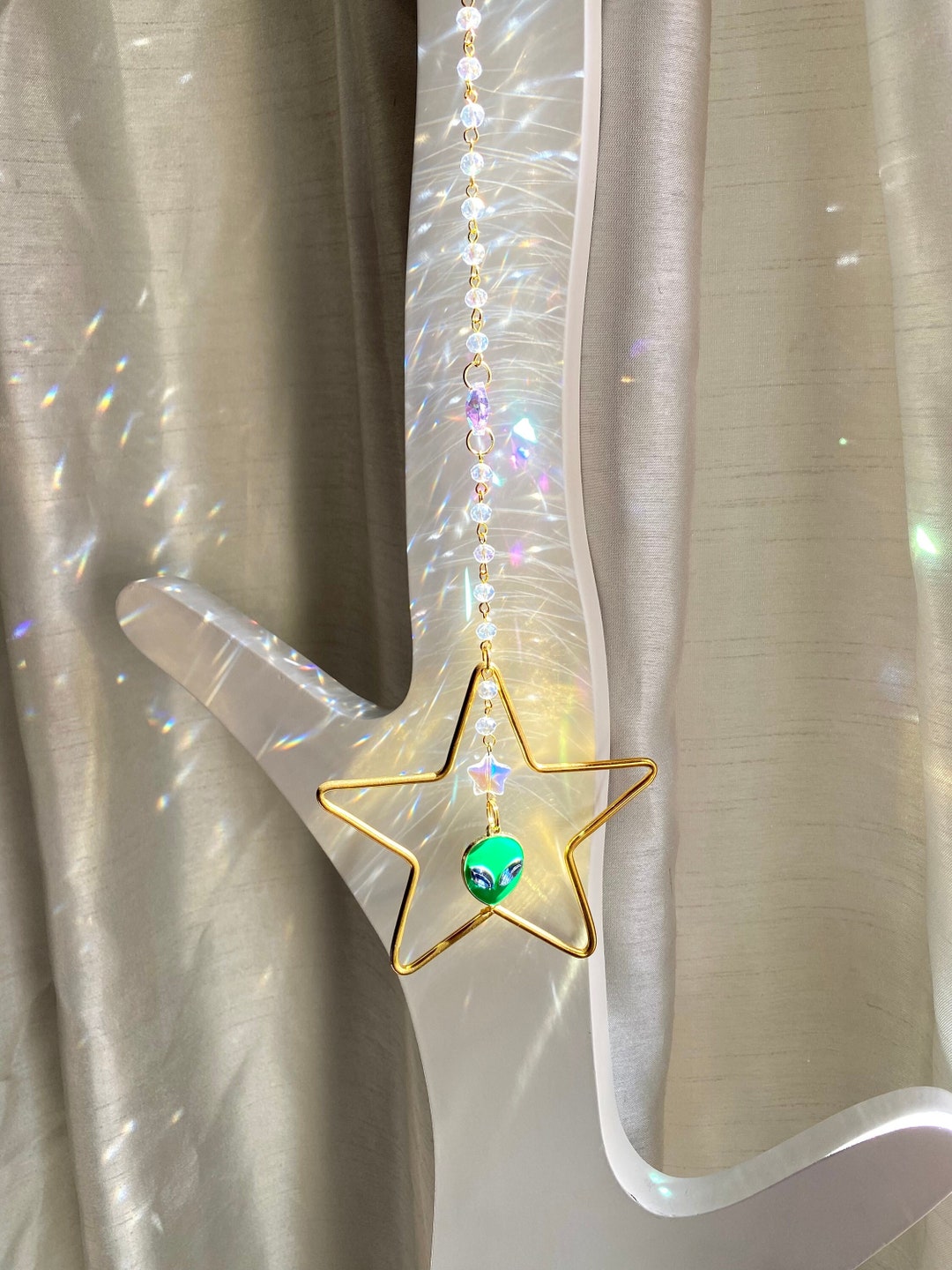 ALIEN SUPERSTAR Suncatcher Crystal UFO Space Saturn Universe Flying ...